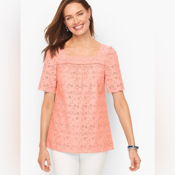 Talbots | Tops | Talbots Plus Pink Eyelet Square Neck Top | Poshmark